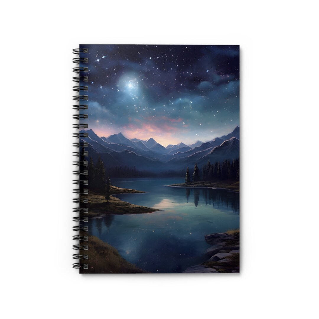 Night Sky Spiral Notebook Lake and Mountain Art Reflective - Etsy