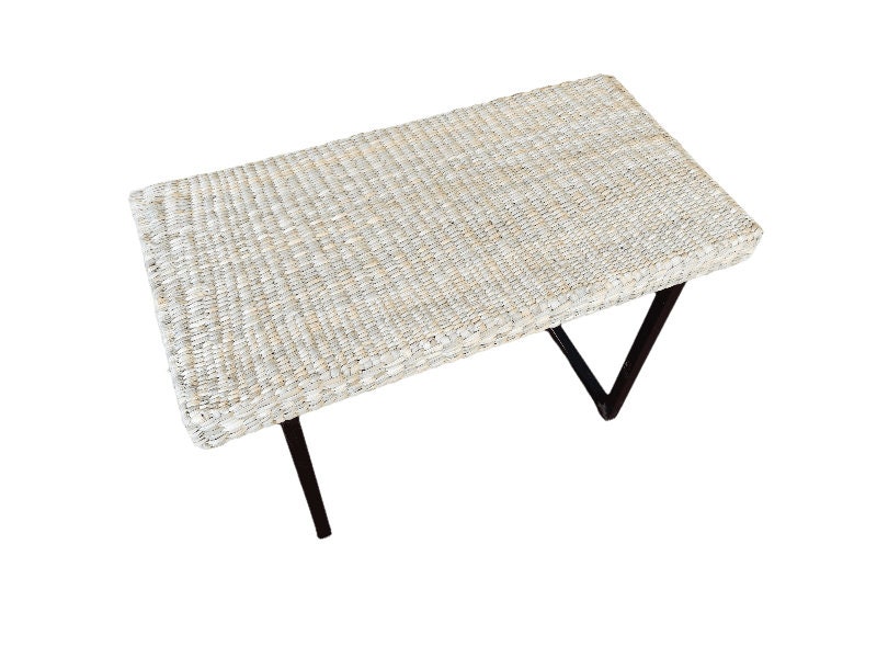 Handwoven Natural Fiber Coffee Table With Metal Base - Etsy