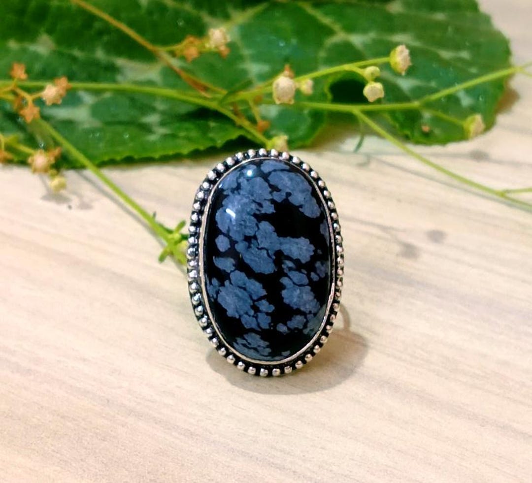 Snowflake Obsidian Gemstone Ring: Untreated Gemstone Ring Healing ...