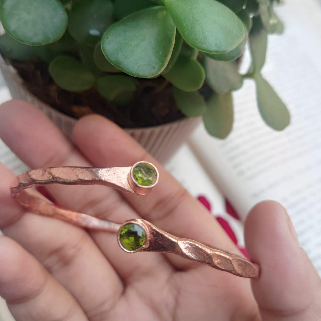 Good Aura Rustic Peridot Pure Copper Cuff Bracelet,copper Bracelet ...