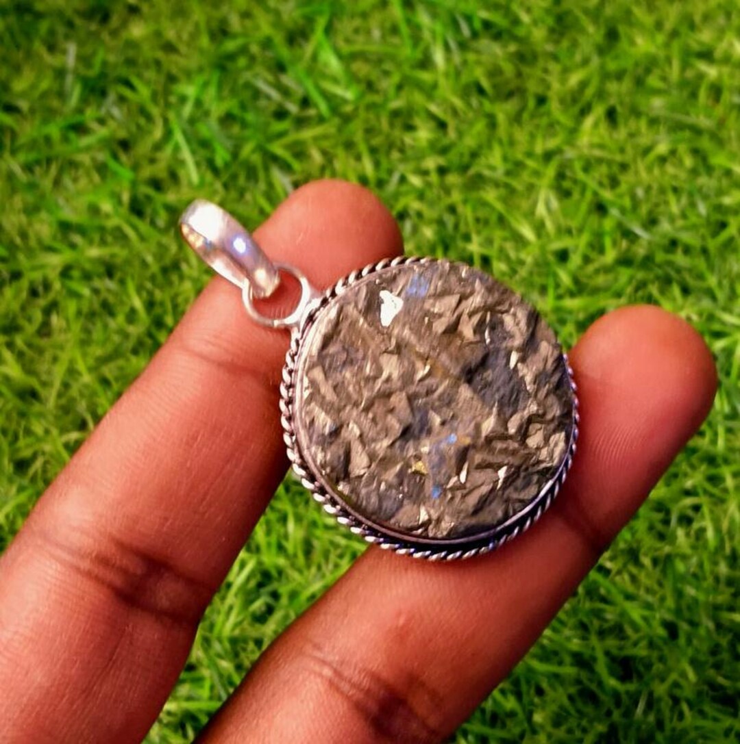 Natural Pyrite Pendant, Flat Back Cabochon Pendant, Romantic Gift for ...