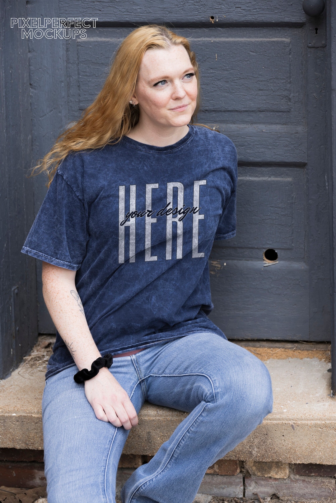 Colortone 1300 Mockup, Tie Dye Navy Unisex Mineral Wash Tshirt, Female ...