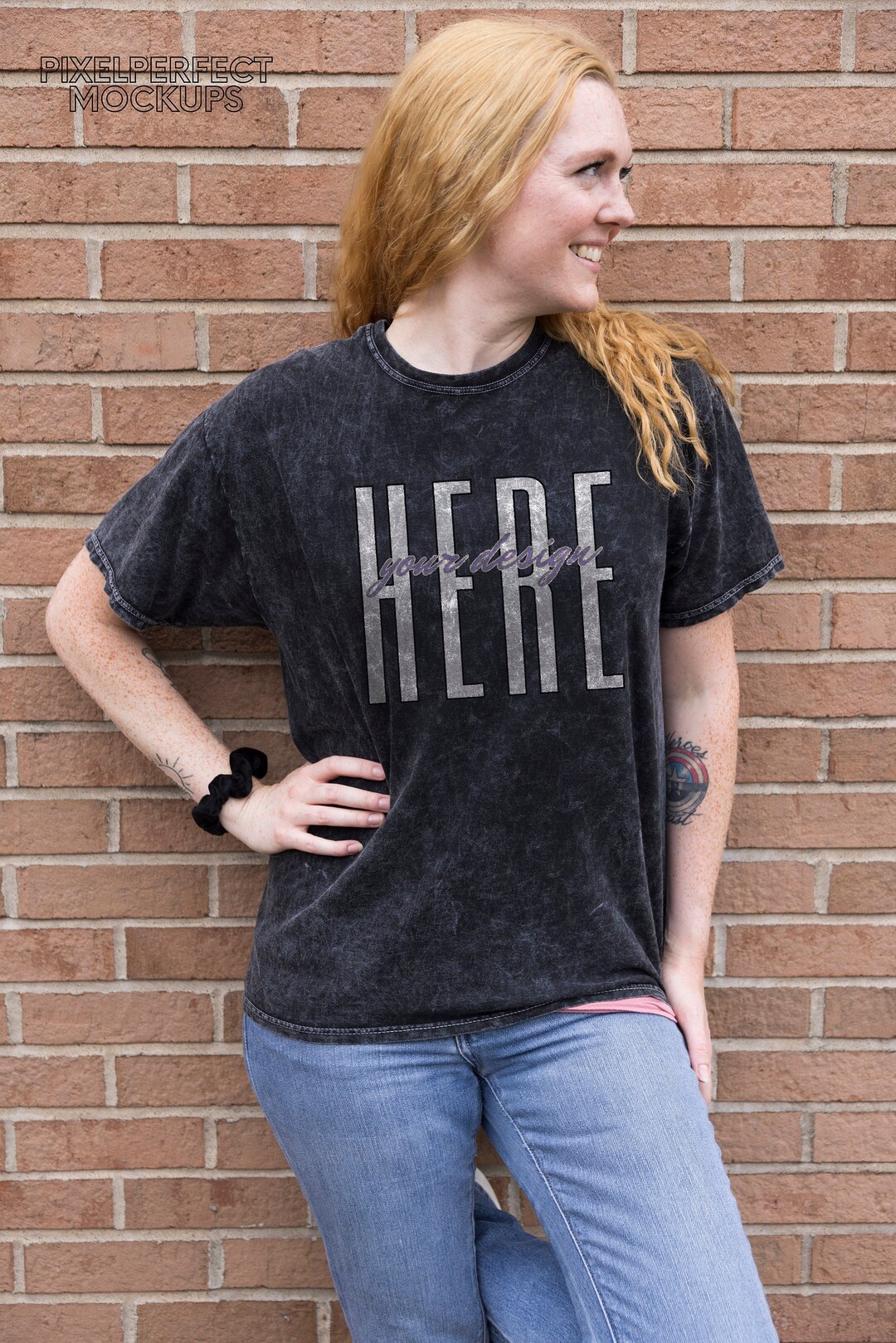 Colortone 1300 Mockup, Black Tie Dye Unisex Mineral Wash Tshirt, Female ...