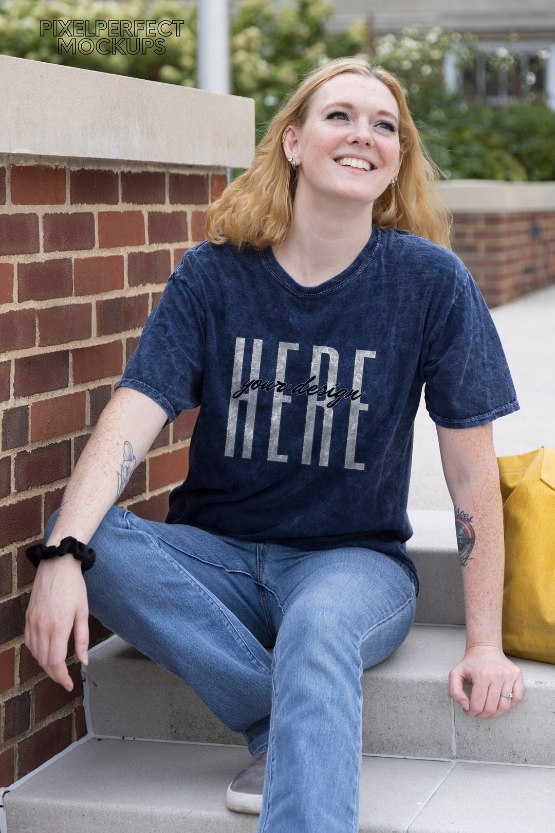 Colortone 1300 Mockup, Navy Tie Dye Unisex Mineral Wash Tshirt, Female ...