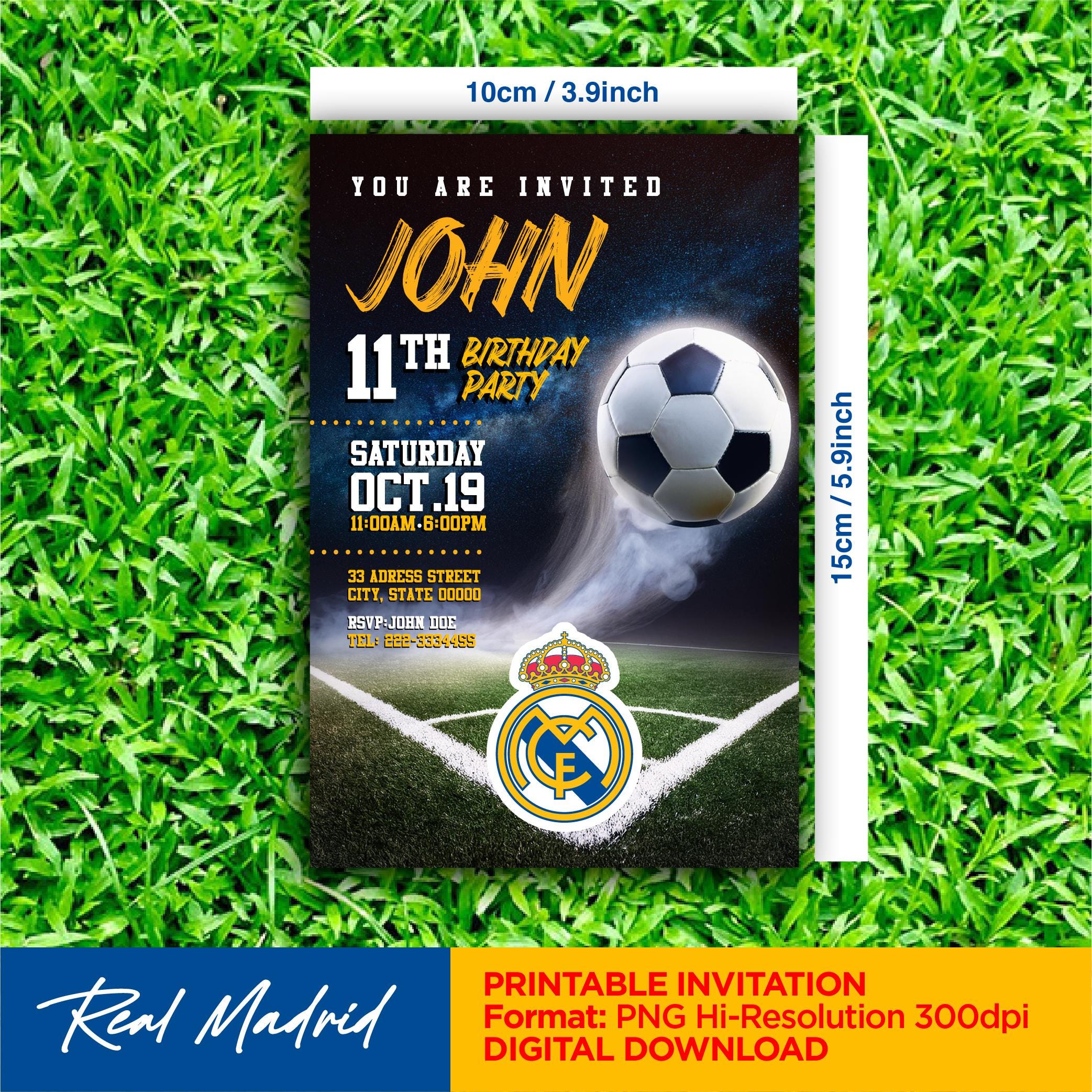 Real Madrid Birthday Printable Invitation - Digital Download - Etsy