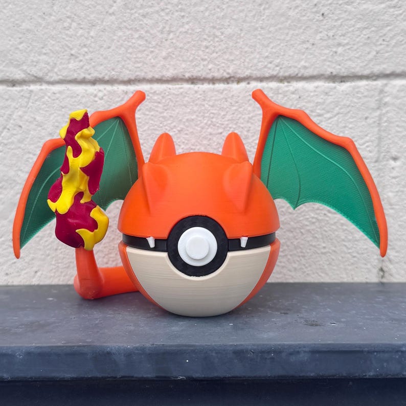 3D Printed Charizard Pokeball: Flame Tail Dragon Display - Etsy