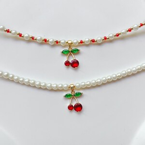 Cherry Pearl Necklace Cherry Necklace, Fruit Necklace, Pearl Necklace ...
