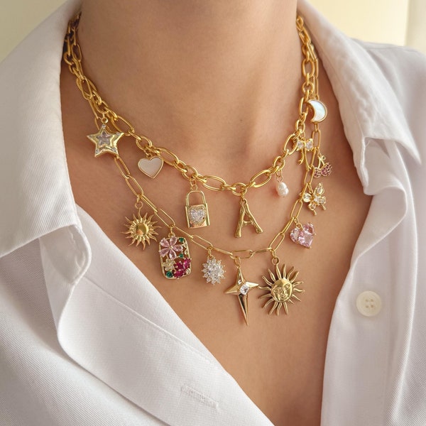 Gold Charm Necklace - Etsy