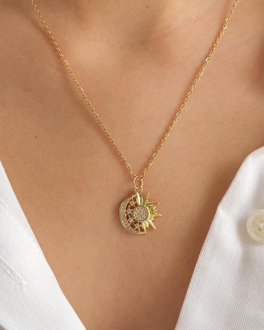 Sun Moon Necklace | Sun and Moon Gold Necklace, Celestial Necklace ...