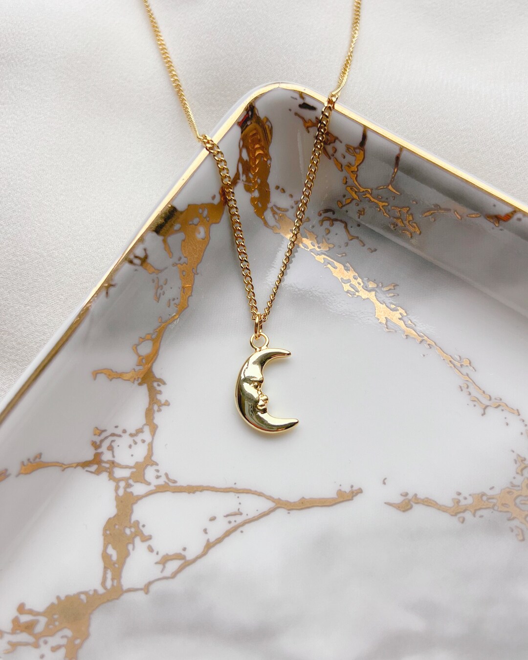 Gold Moon Necklace 14K Gold Plated, Moon Necklace, Celestial Zodiac ...