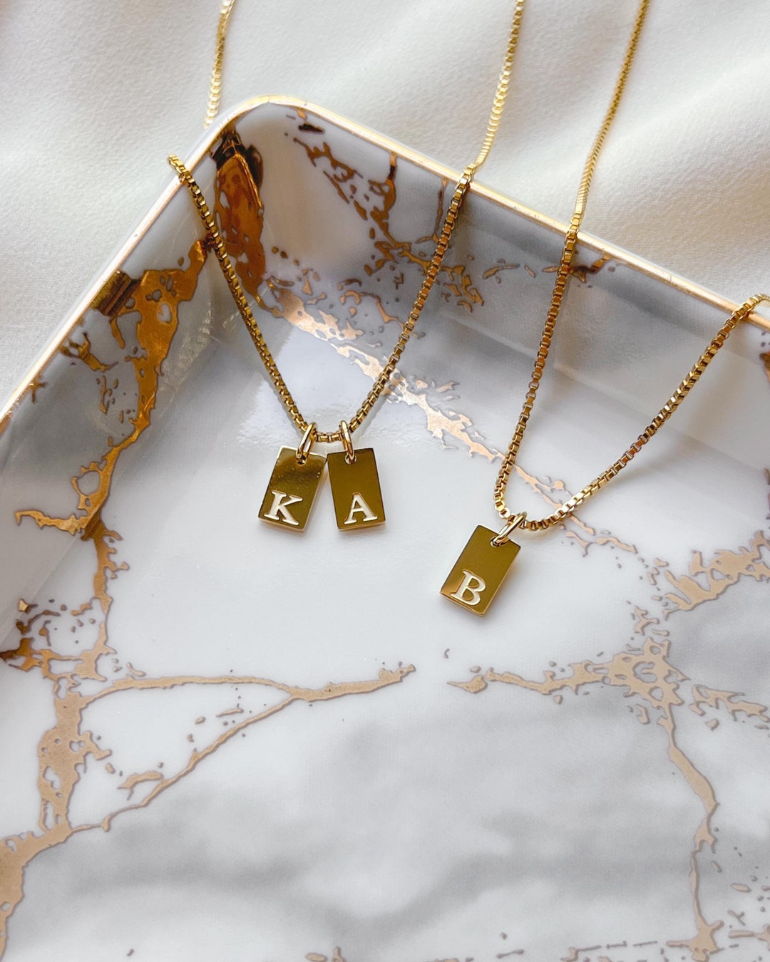 Custom Initial Necklace Dainty Initial Tag Necklace, Letter Necklace ...