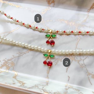 Cherry Pearl Necklace Cherry Necklace, Fruit Necklace, Pearl Necklace ...