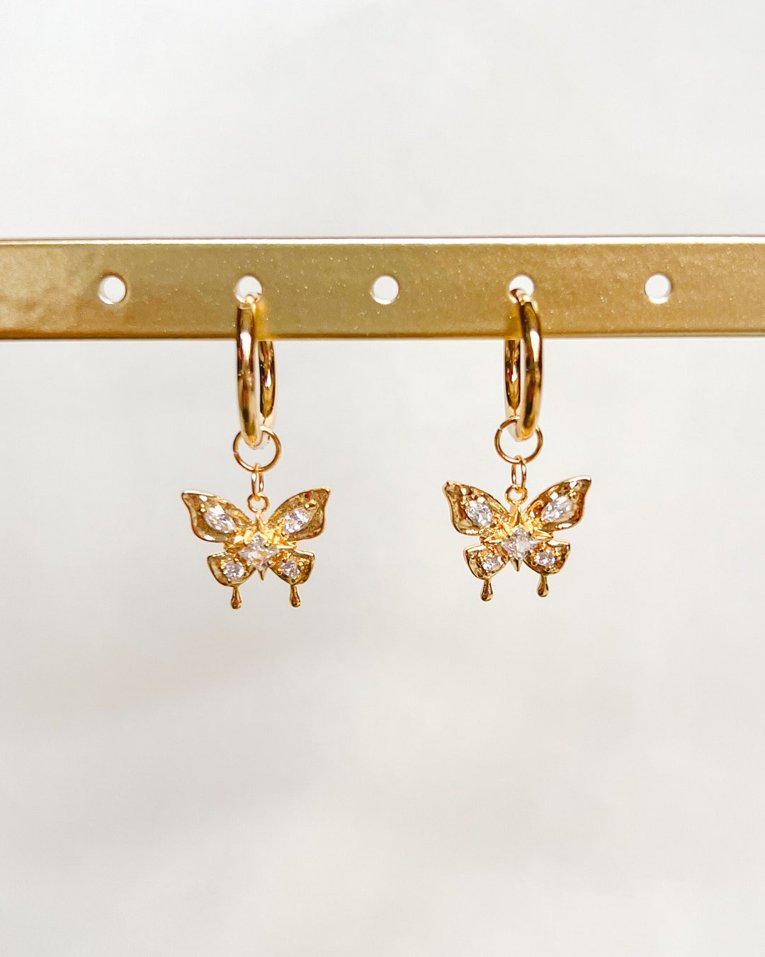 Butterfly Earrings, Gold Earrings, Hoop Earrings, Huggie Hoop ...