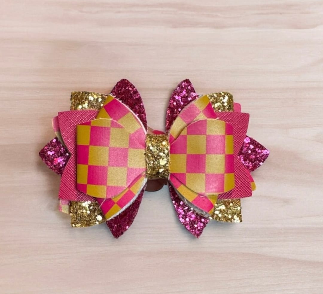 Pink Parade & Gold Checks Bow - Etsy