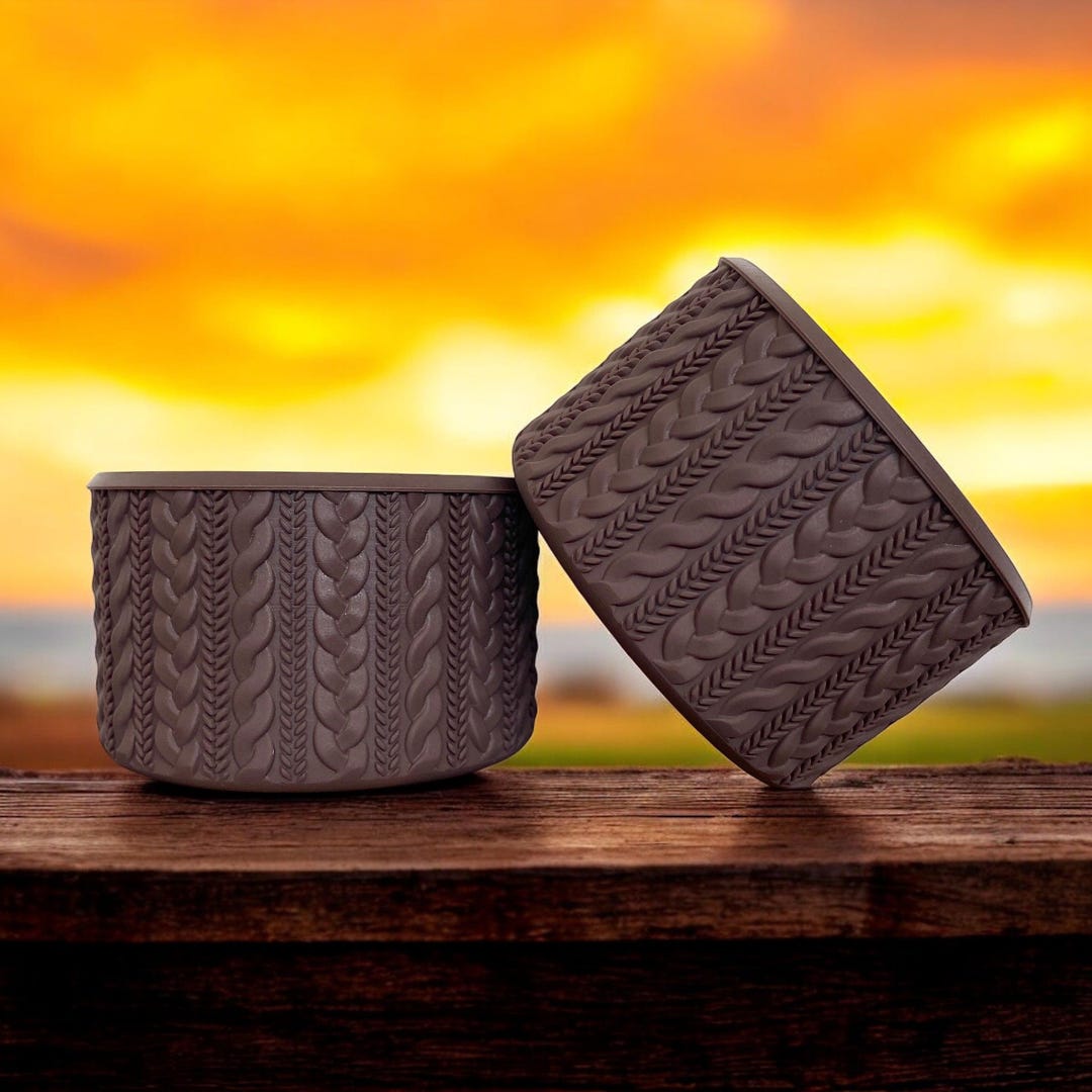 JANESE chocolate Brown Cable Knit Silicone Tumbler Boot - Etsy