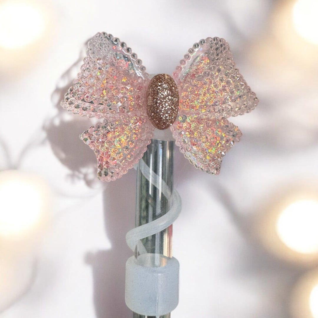 Peach Glam Bow 10mm Straw Topper - Etsy