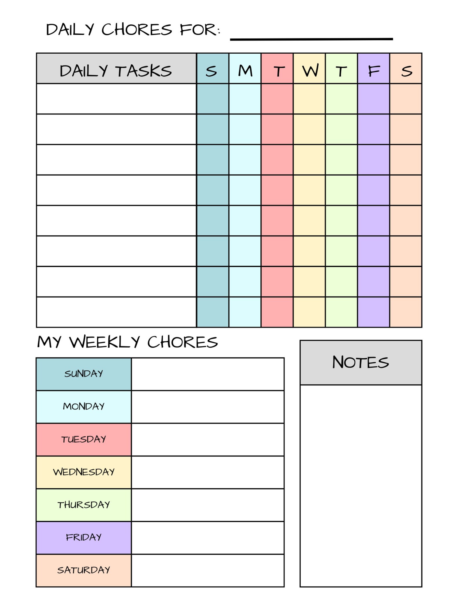 Editable Chore and Responsibilities Chart, Kids Teens Weekly & Daily ...