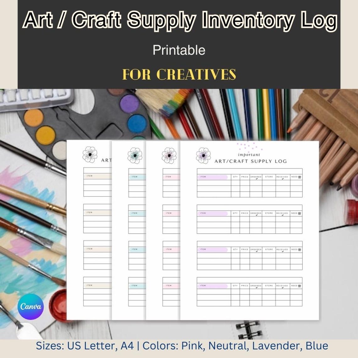 Art Craft Supply List: Fillable Inventory Tracker| Printable Digital ...