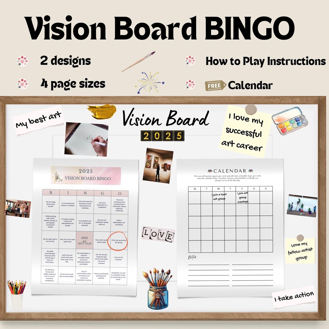 2025 Vision Board Bingo for Artists|two Canva Template Bundle|bingo ...