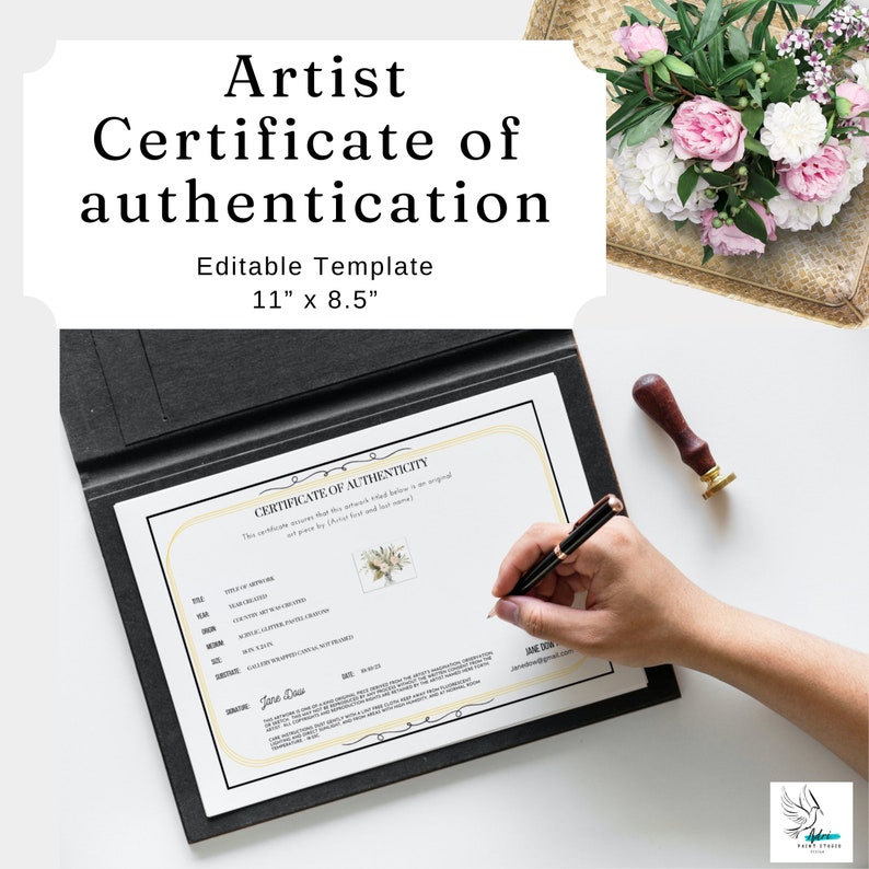 Plantilla de certificado de autenticación de arte de pared, documento ...