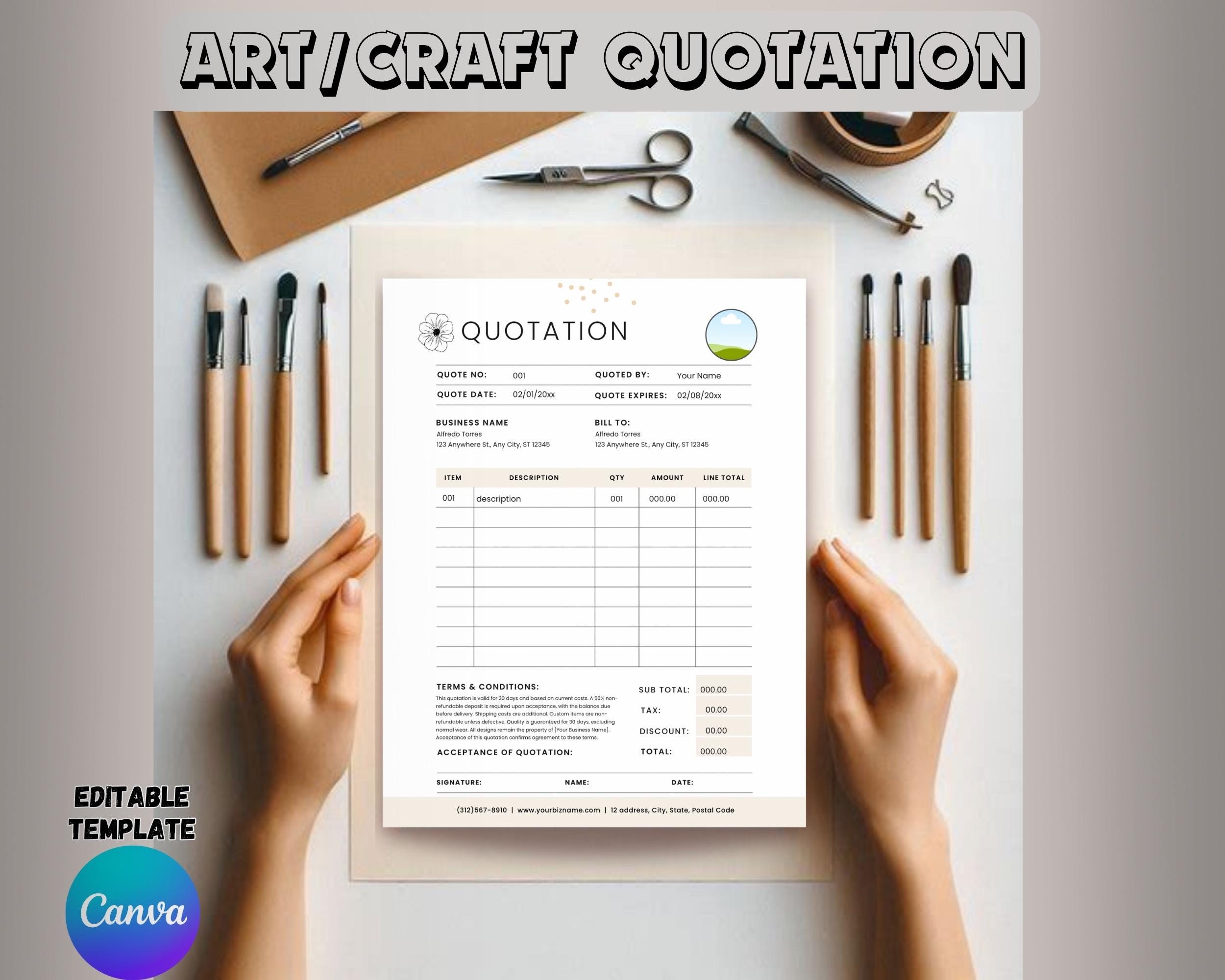 Artist and Crafter Quotation Template: Minimalist Art & Craft Form ...