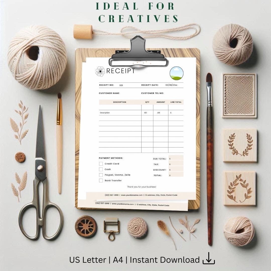 Minimalist Style Art/craft Receipt Template Canva,editable Invoice ...