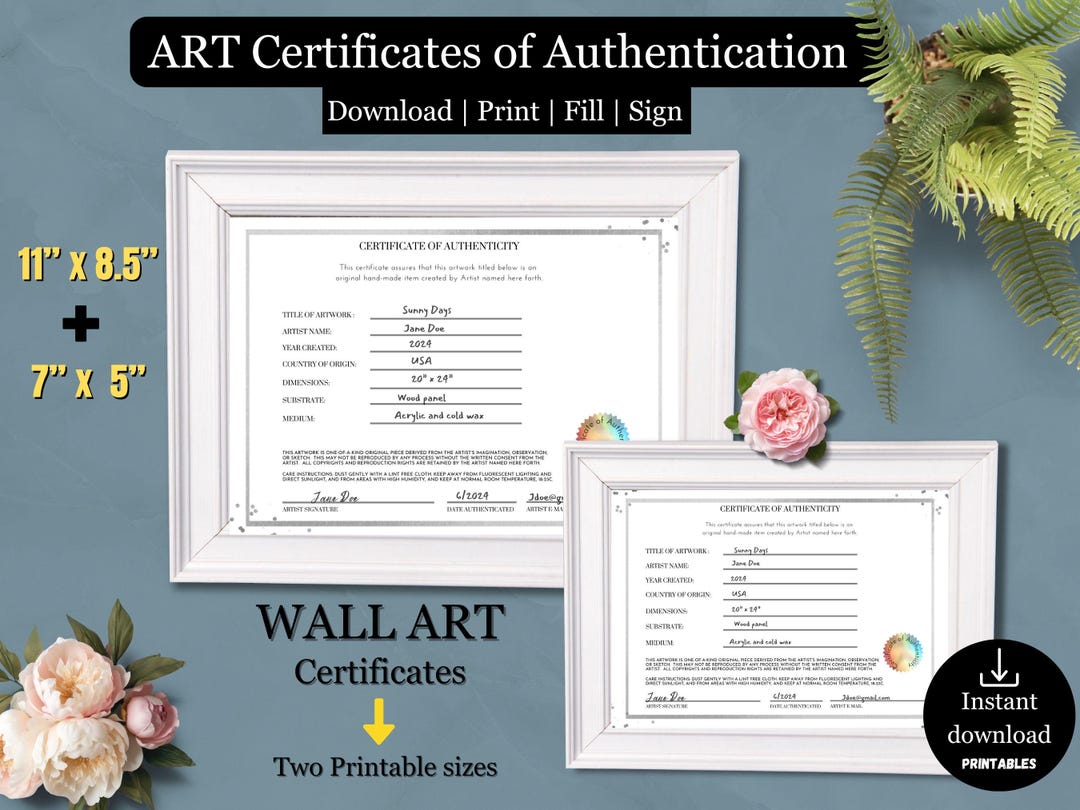 Artist Certificate of Authenticity Template: Printable Art COA (digital ...