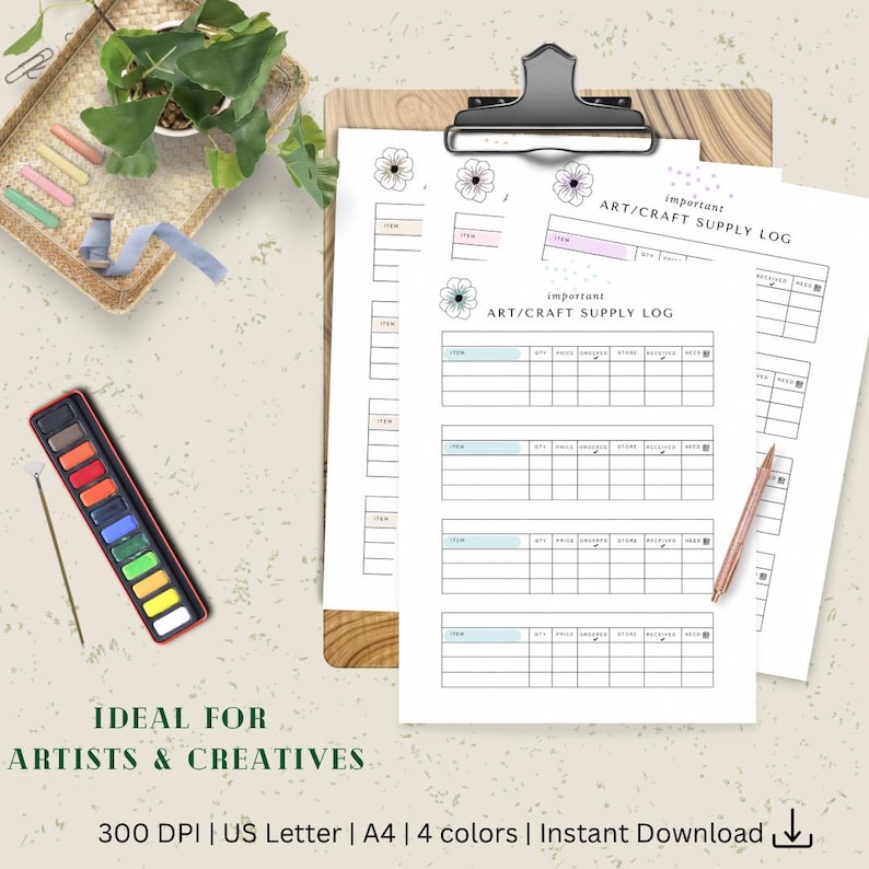 Art Craft Supply List: Fillable Inventory Tracker| Printable Digital ...