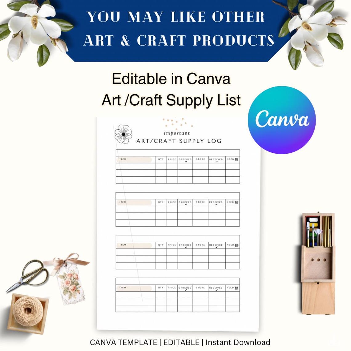 Art Craft Supply List: Fillable Inventory Tracker| Printable Digital ...
