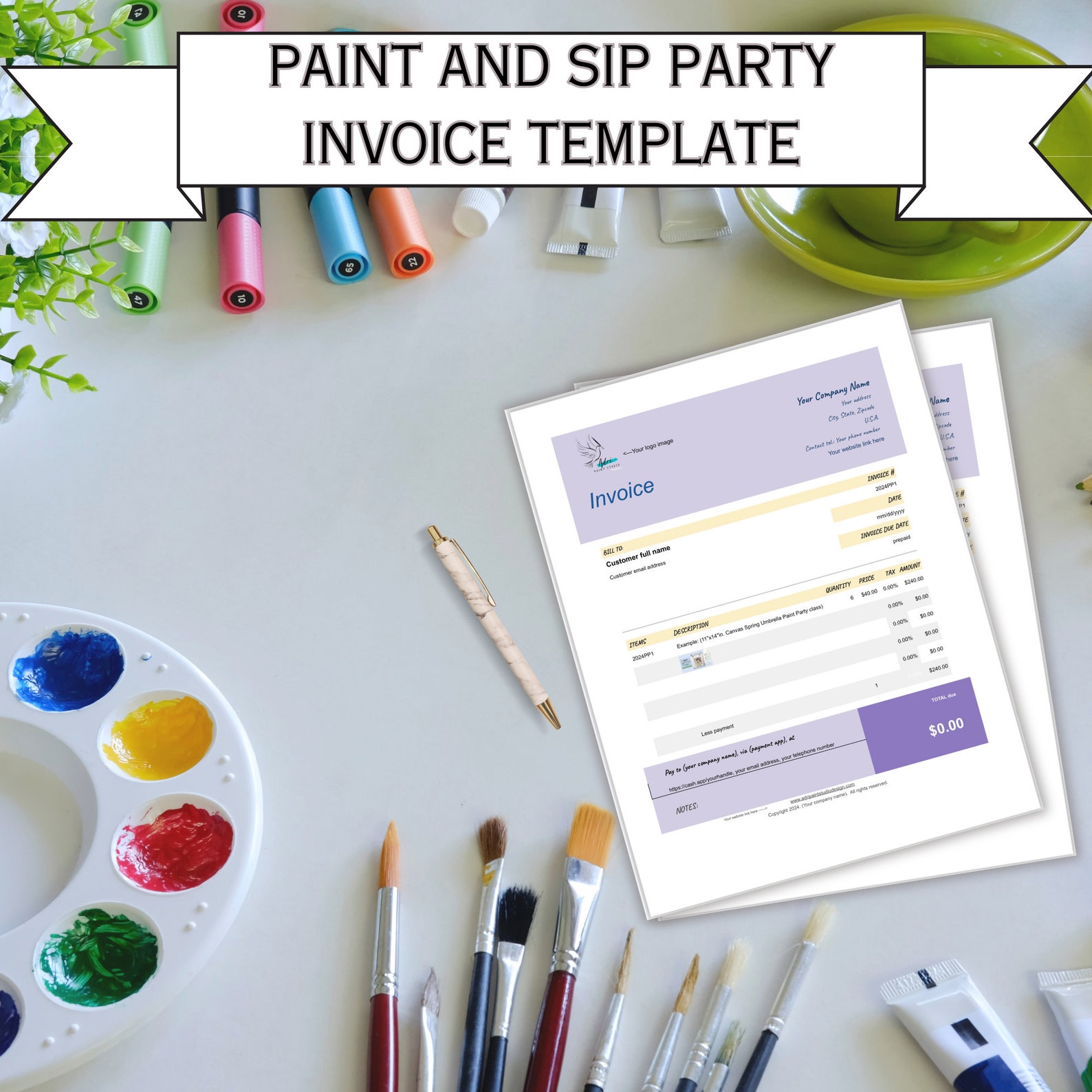 Paint Party Invoice Template: Editable Google Sheet (digital Download ...