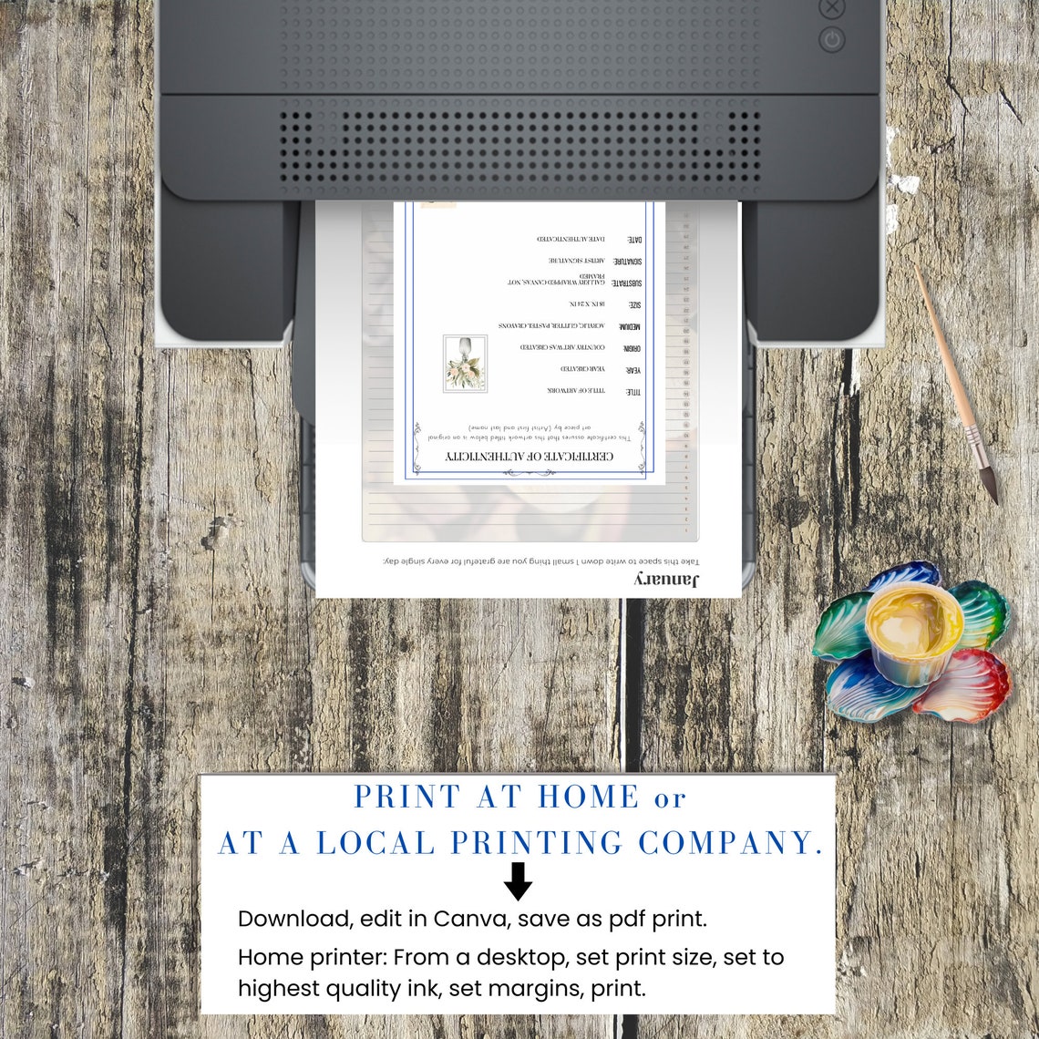 Artwork Certificate of Authentication Template| Editable and Printable ...