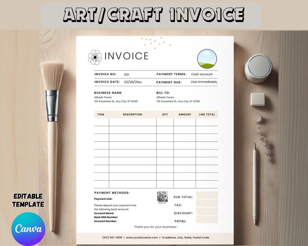Art/craft Invoice Template: Editable Canva Forms (digital Download) - Etsy