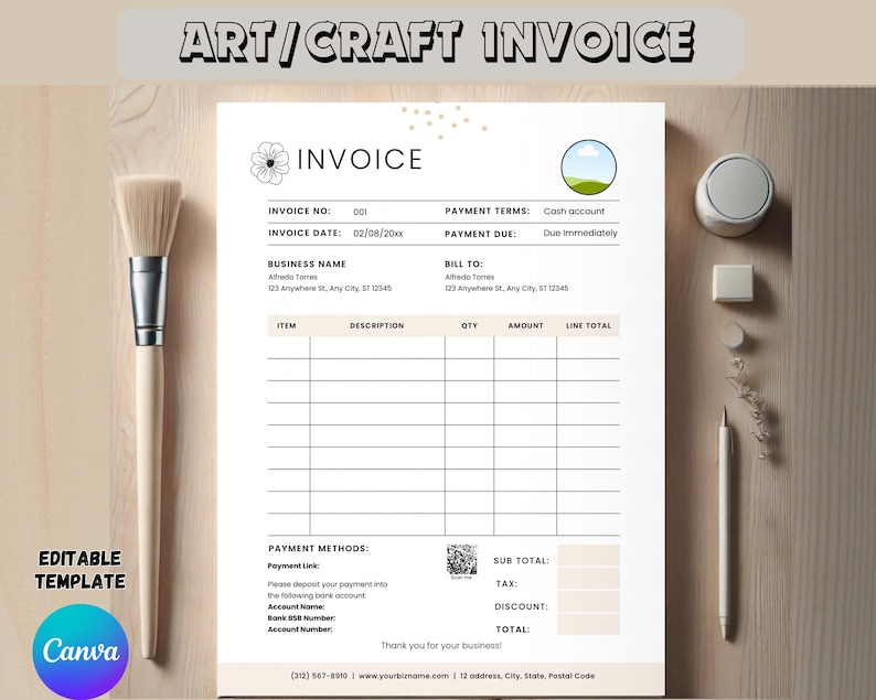 Art/craft Invoice Template: Editable Canva Forms (digital Download) - Etsy