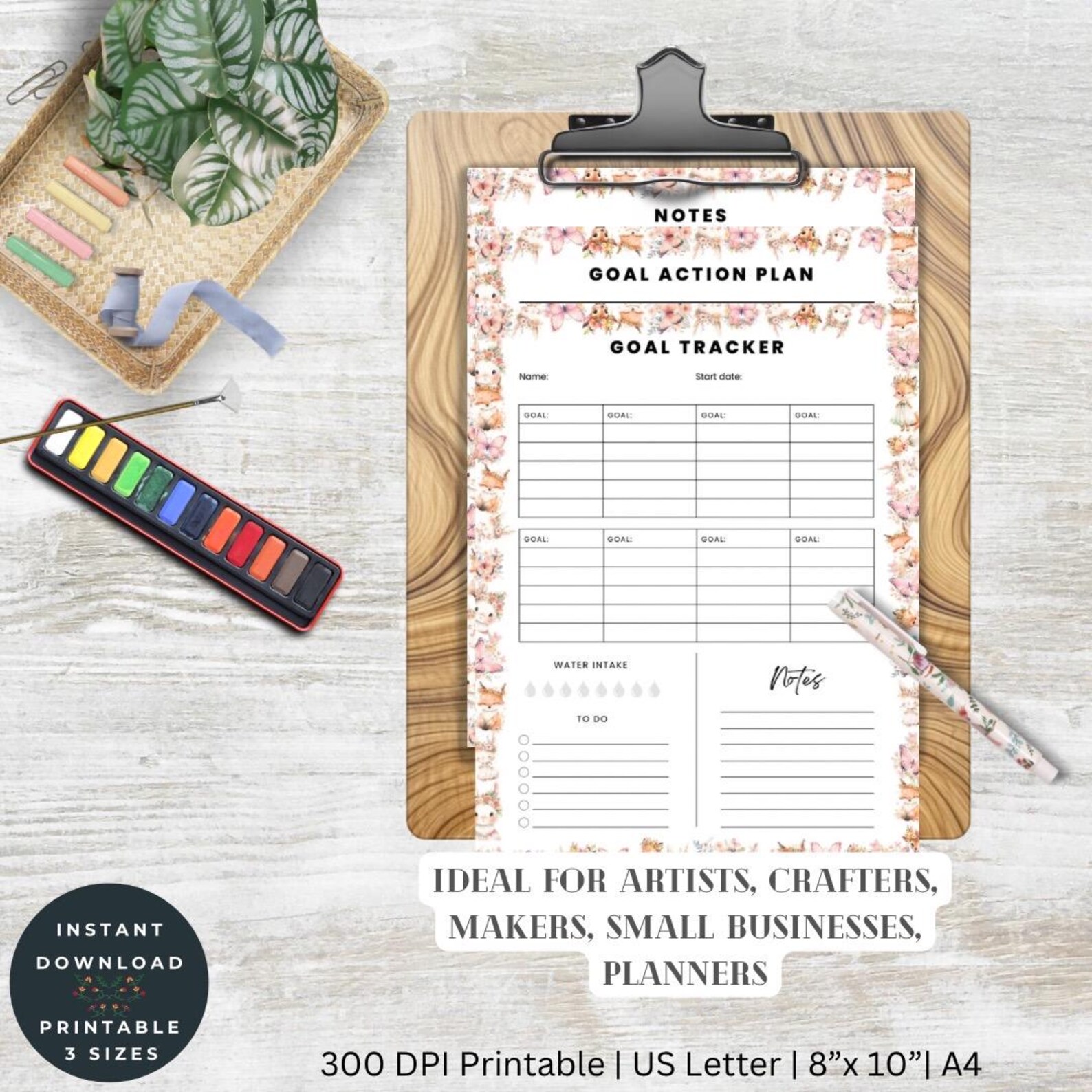 Printable Goal Tracker, Action Plan Worksheet, Notes Page for Artists ...