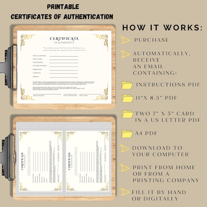 Printable Certificate of Authenticity Template: Art COA + Thank You ...