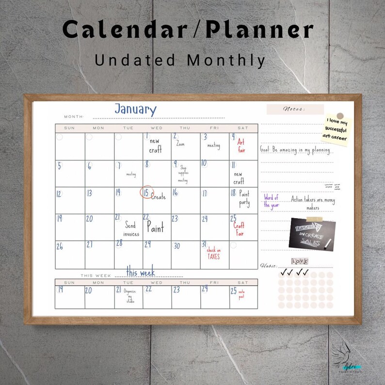 Printable Undated Monthly Calendar: Minimalist Office Planner (digital ...