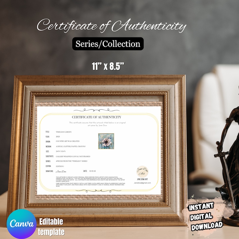 Wall Art Certificate of Authentication Canva Template, Editable ...