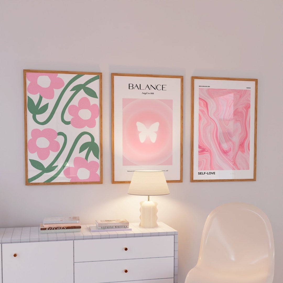 Aesthetic Pink Posters Set, Aesthetic College Room Decor Pink Aura ...