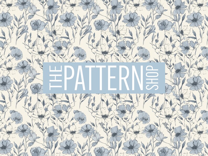 Seamless Blue Floral Pattern, Blue Floral Digital Paper, Blue Flower ...