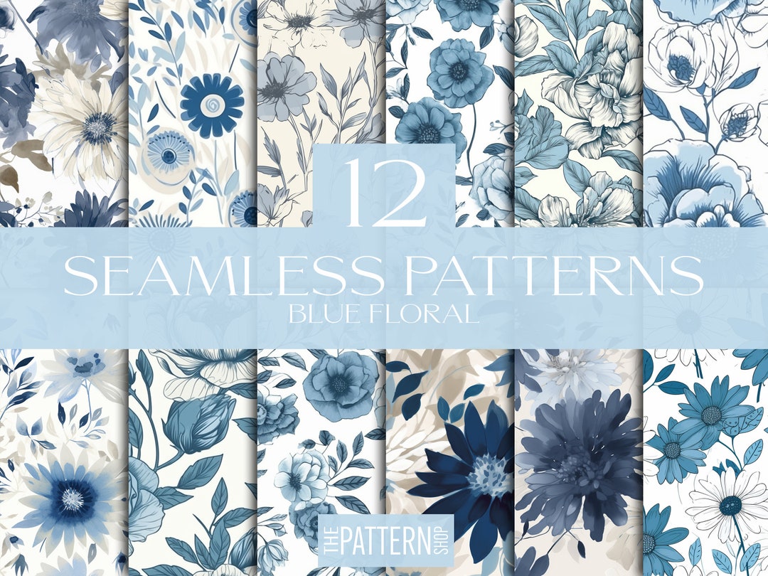 Seamless Blue Floral Pattern, Blue Floral Digital Paper, Blue Flower ...