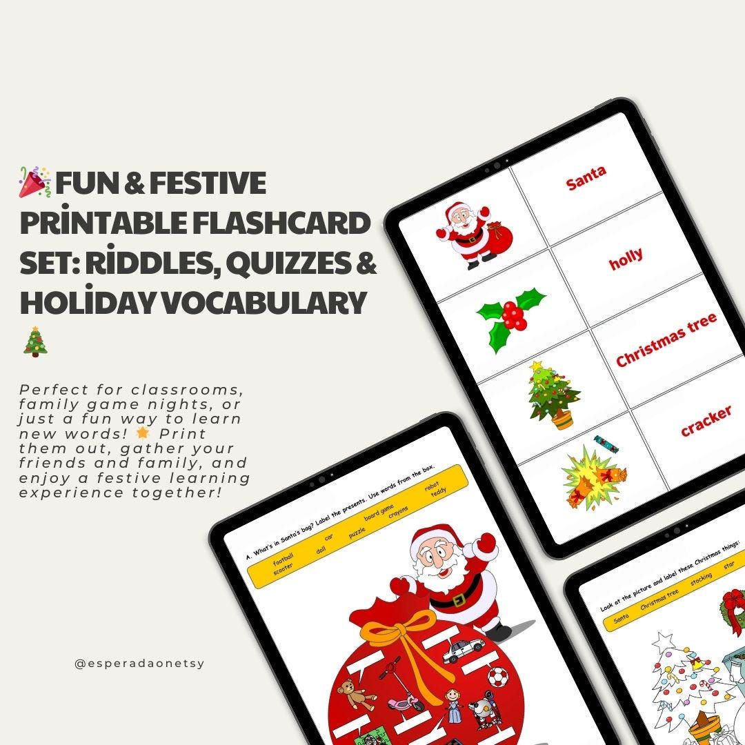 Fun & Festive Printable Flashcard Set, Riddles, Quizzes and Holiday ...