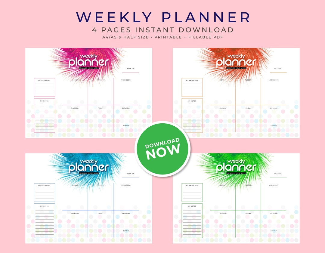 Weekly Planner Printable, Productivity Planner, A4/A5/ Instant Download ...