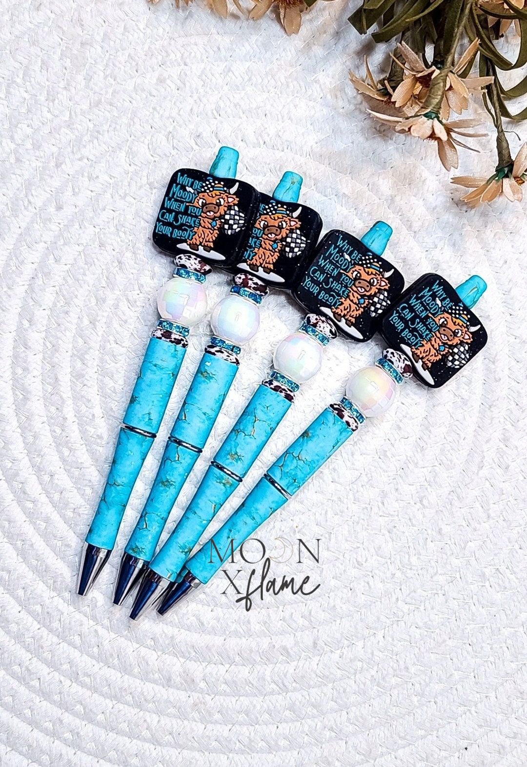 Western Highland Cow Beaded Pen, Ballpoint Pen, Turquoise Western Pen ...
