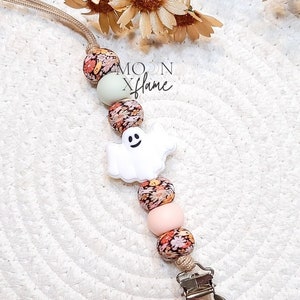 Floral Boho Ghost Pacifier Clip, Halloween Binky Clip, Baby Girl ...