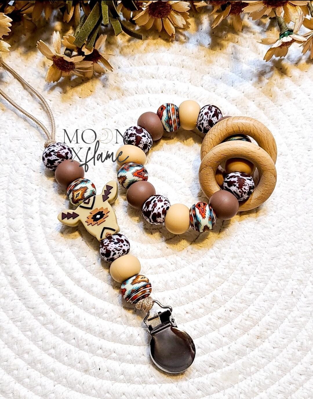 Western Aztec Cowhide Pacifier Clip, Western Binky Holder, Cowhide ...