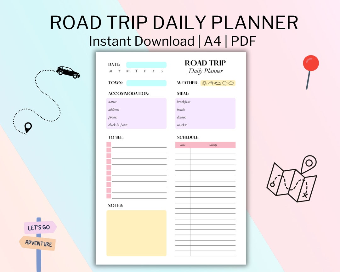 Road Trip Daily Planner | Digital Download | Instant | Travel Planner ...