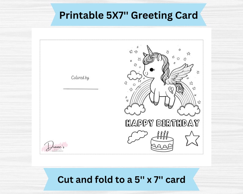 PRINTABLE Happy Birthday Coloring Card, Unicorn Birthday Card, Birthday ...