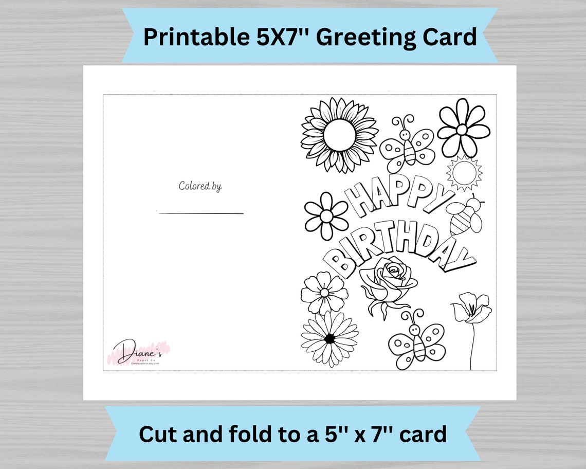 PRINTABLE Happy Birthday Coloring Card, Birthday Card, , Birthday Color ...