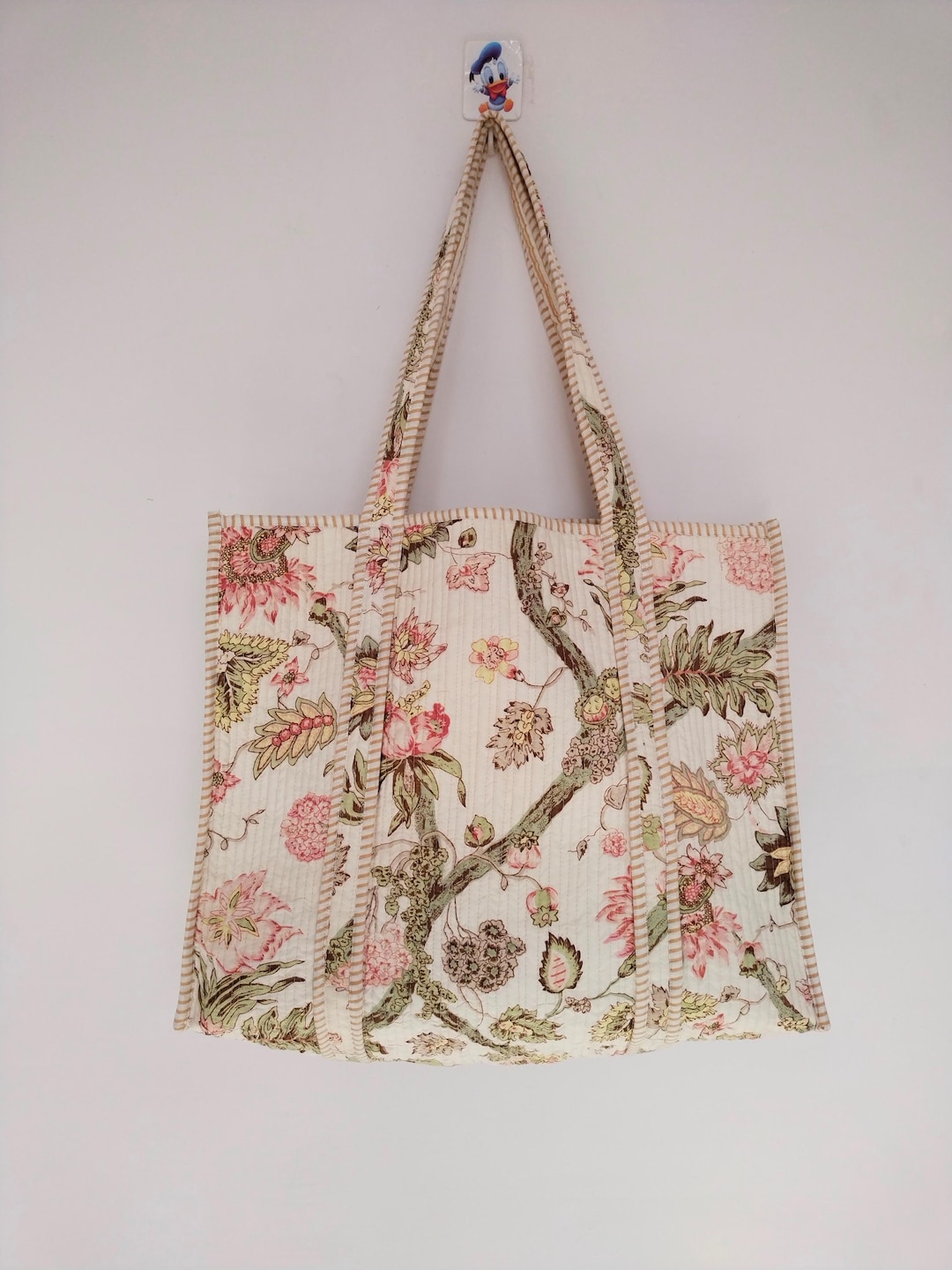 Floral Print Quilted Tote Bag: Indian Handmade Cotton Jhola Bag - Etsy