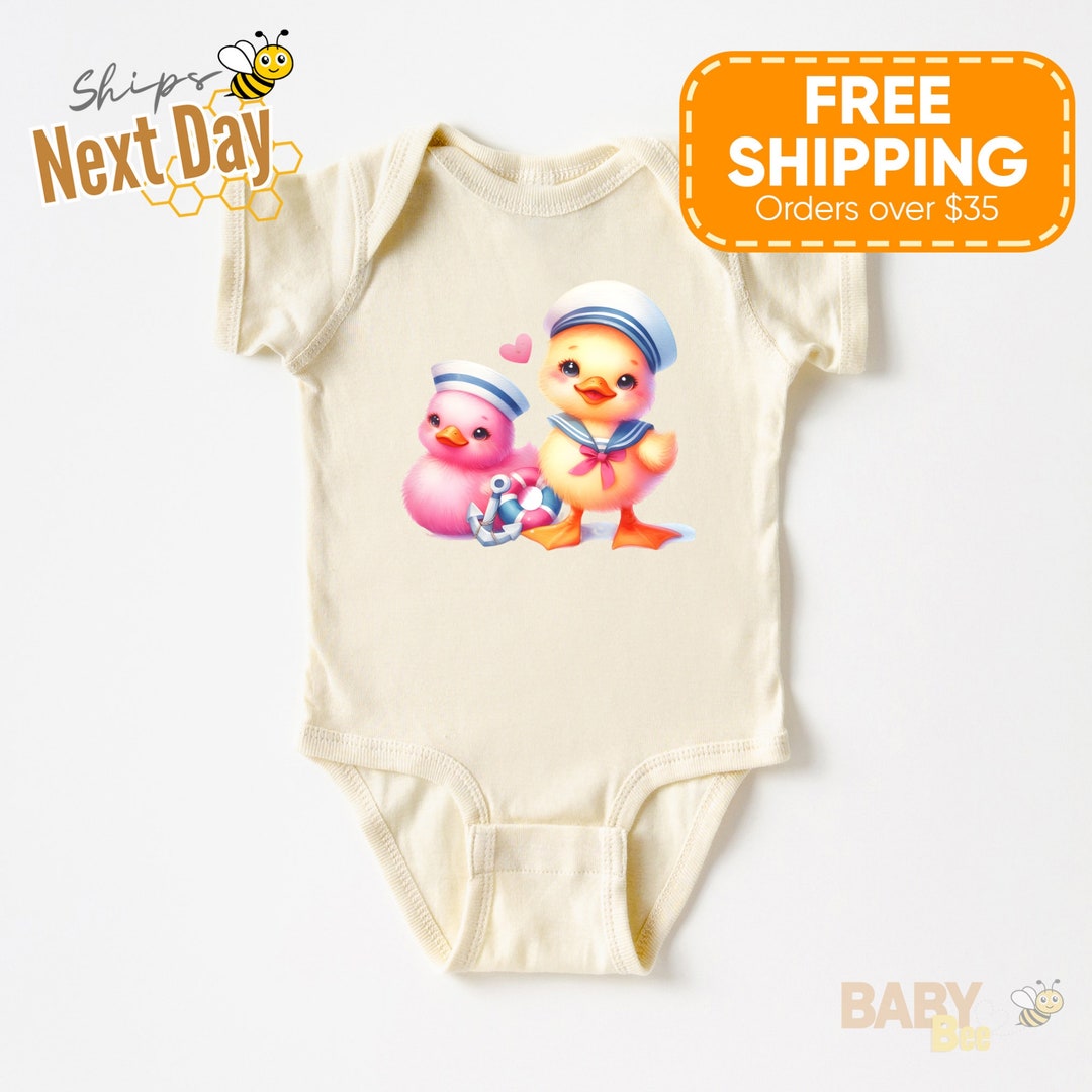 Quack & Laugh Cute Pink and Orange Sailor Ducks Baby Bodysuit Animals ...